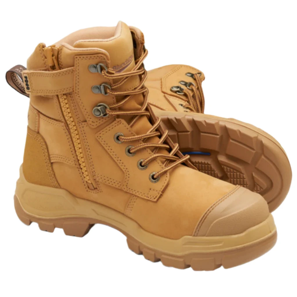 Blundstone Rotoflex Wheat Water Resistant Nubuck 150mm Zip Sided Steel ...