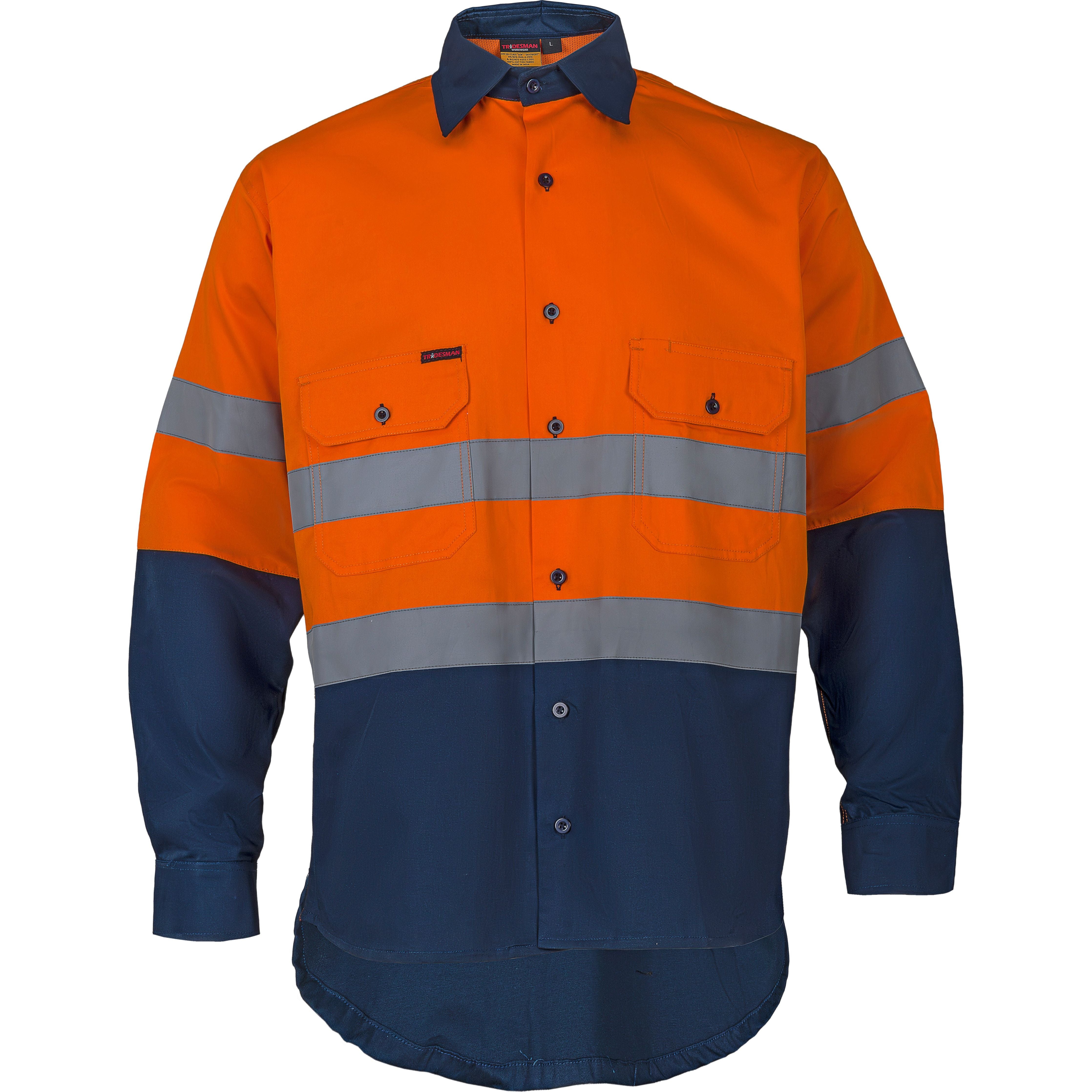Tradesman Hi Vis Cotton Drill Long Sleeve Shirt With Reflective Tape ...