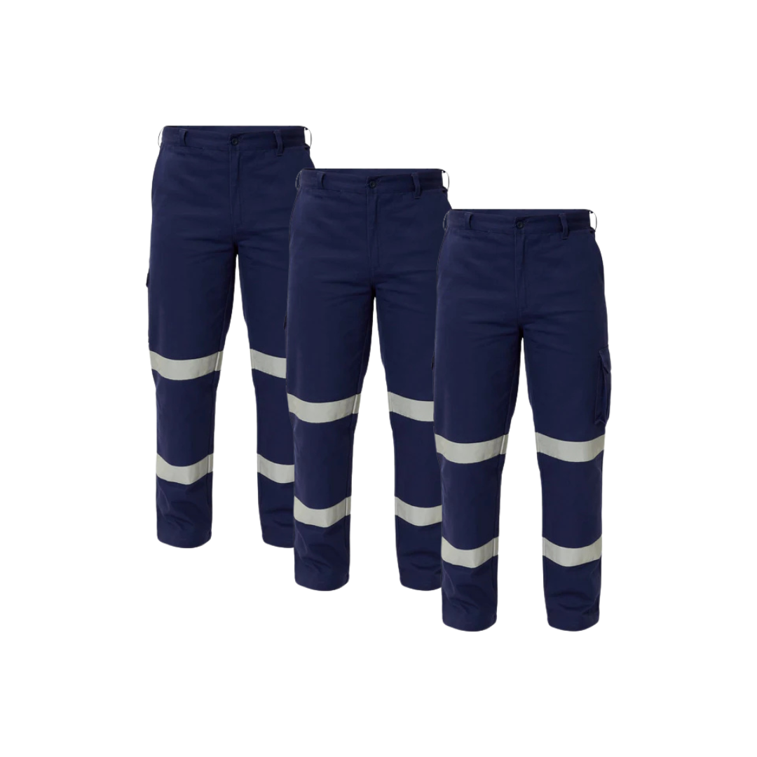 Tradies Value Pack - 3x Workcraft Cargo Cotton Drill Trouser With Refl ...