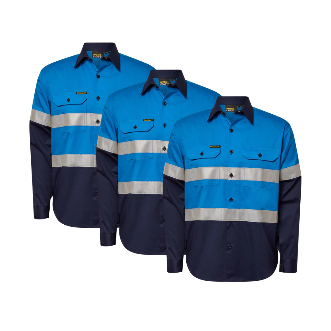 Tradies Value Pack - 3x Workcraft Lightweight Two Tone Long Sleeve Ven ...