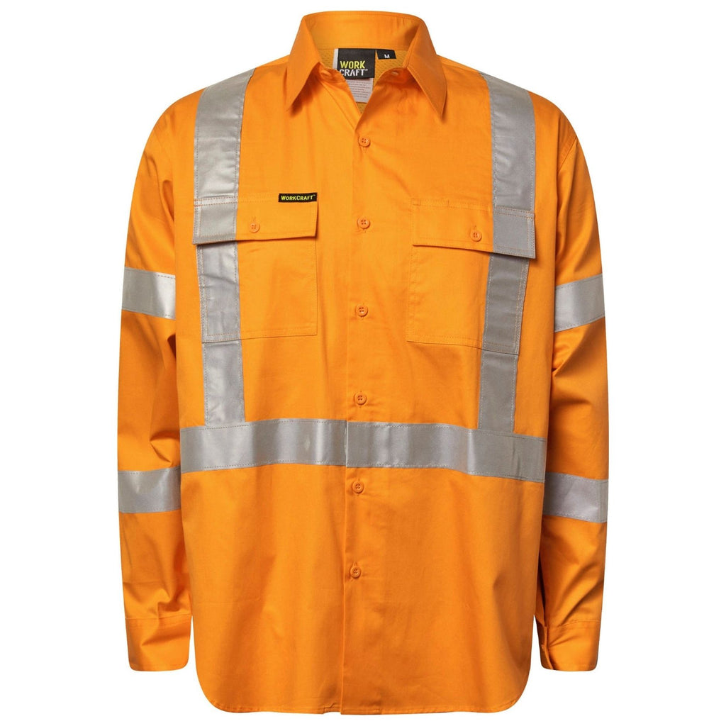 Workcraft Lightweight Hi Vis Long Sleeve Vented Cotton Drill Shirt Wit