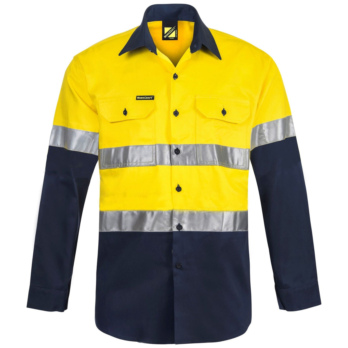Workcraft Hi Vis Long Sleeve Cotton Drill Industrial Lanudry Reflectiv ...