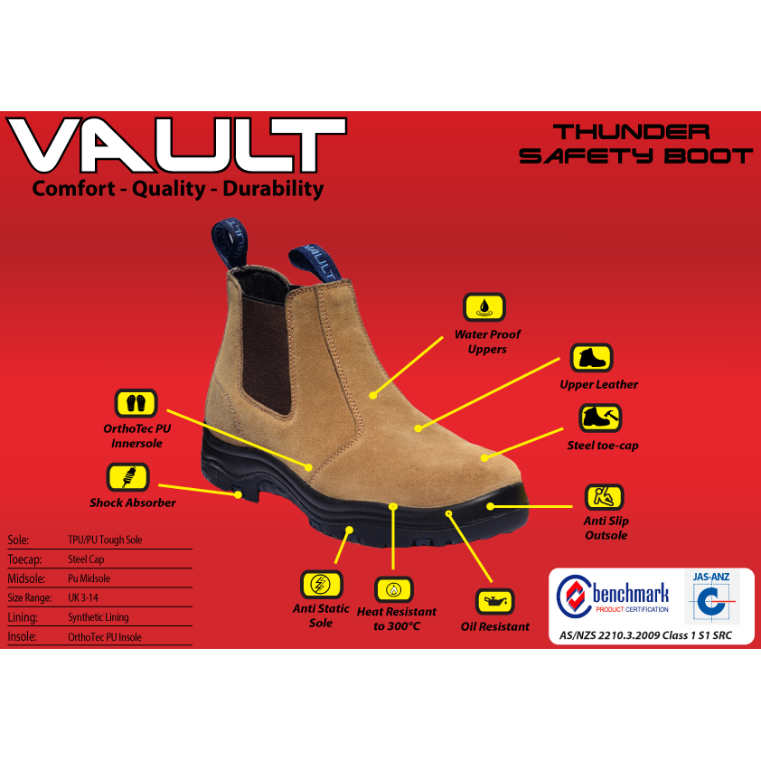 Thunder Vault Elastic Sided Steel Cap Safety Boot